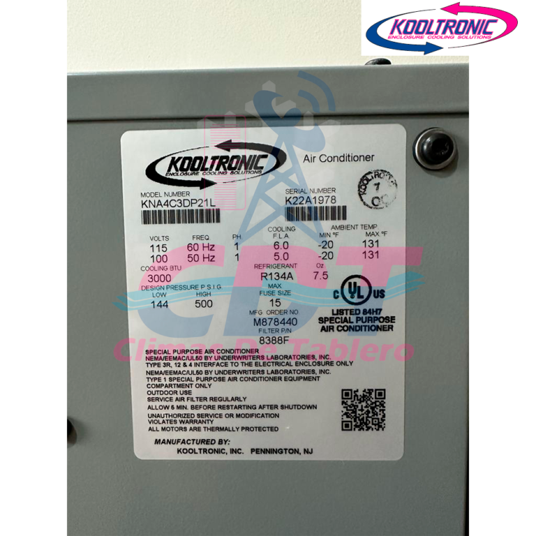 Clima de Tablero Kooltronic Modelo KNA4C3DP21L - Climas de Tablero